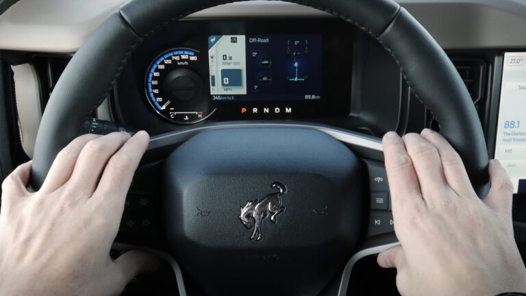 Steering wheel and cluster in the Ford Bronco